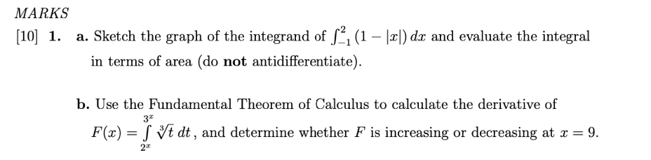 Solved MARKS [10] 1. a. Sketch the graph of the integrand of | Chegg.com