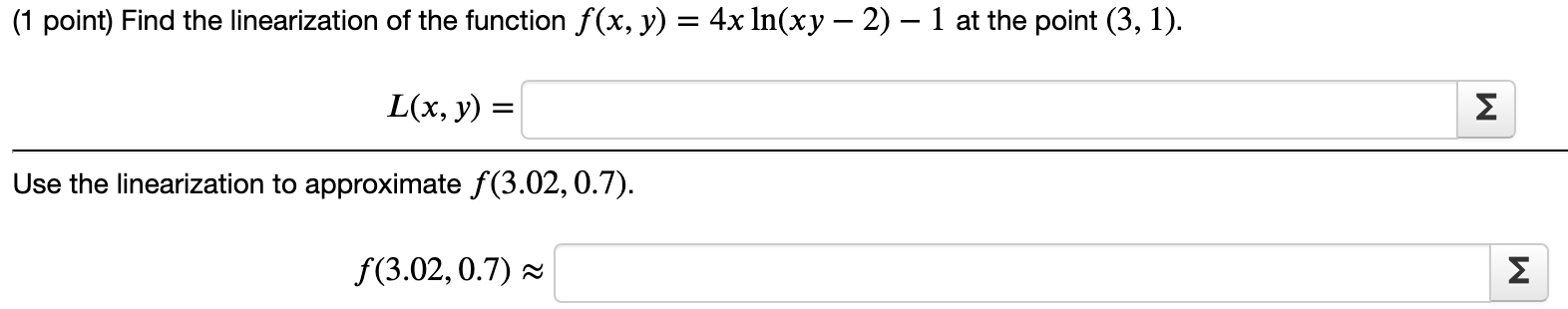 Solved (1 point) Find the linearization of the function | Chegg.com