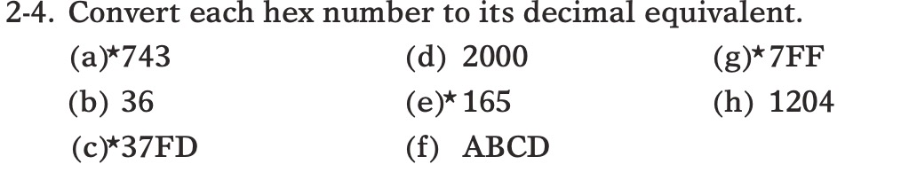2-4. ﻿Convert each hex number to ﻿its decimal | Chegg.com