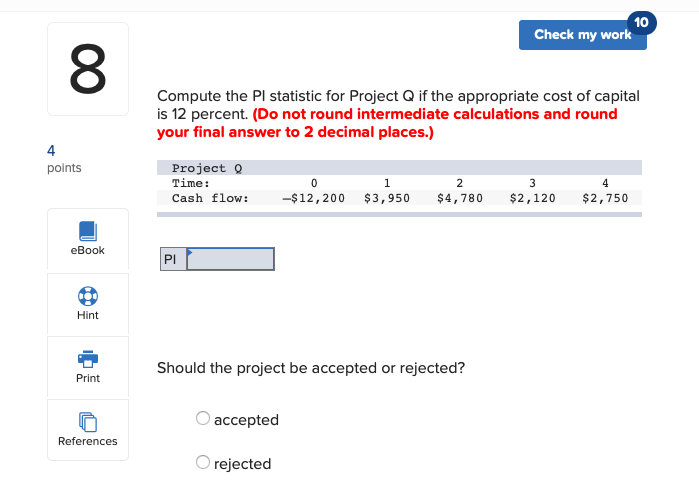 Solved 10 Check my work 8 Compute the Pl statistic for | Chegg.com