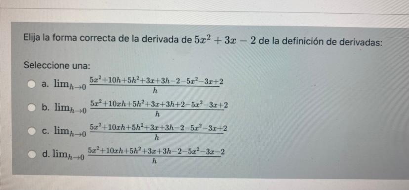Solved Elija la forma correcta de la derivada de 5x2 + 3x - | Chegg.com