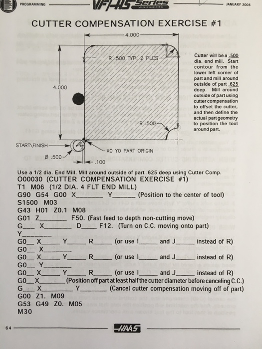 Solved MF Series JANUARY 2005 CUTTER COMPENSATION EXERCISE | Chegg.com