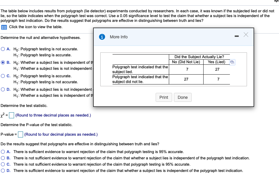 Solved The table below includes results from polygraph (lie | Chegg.com