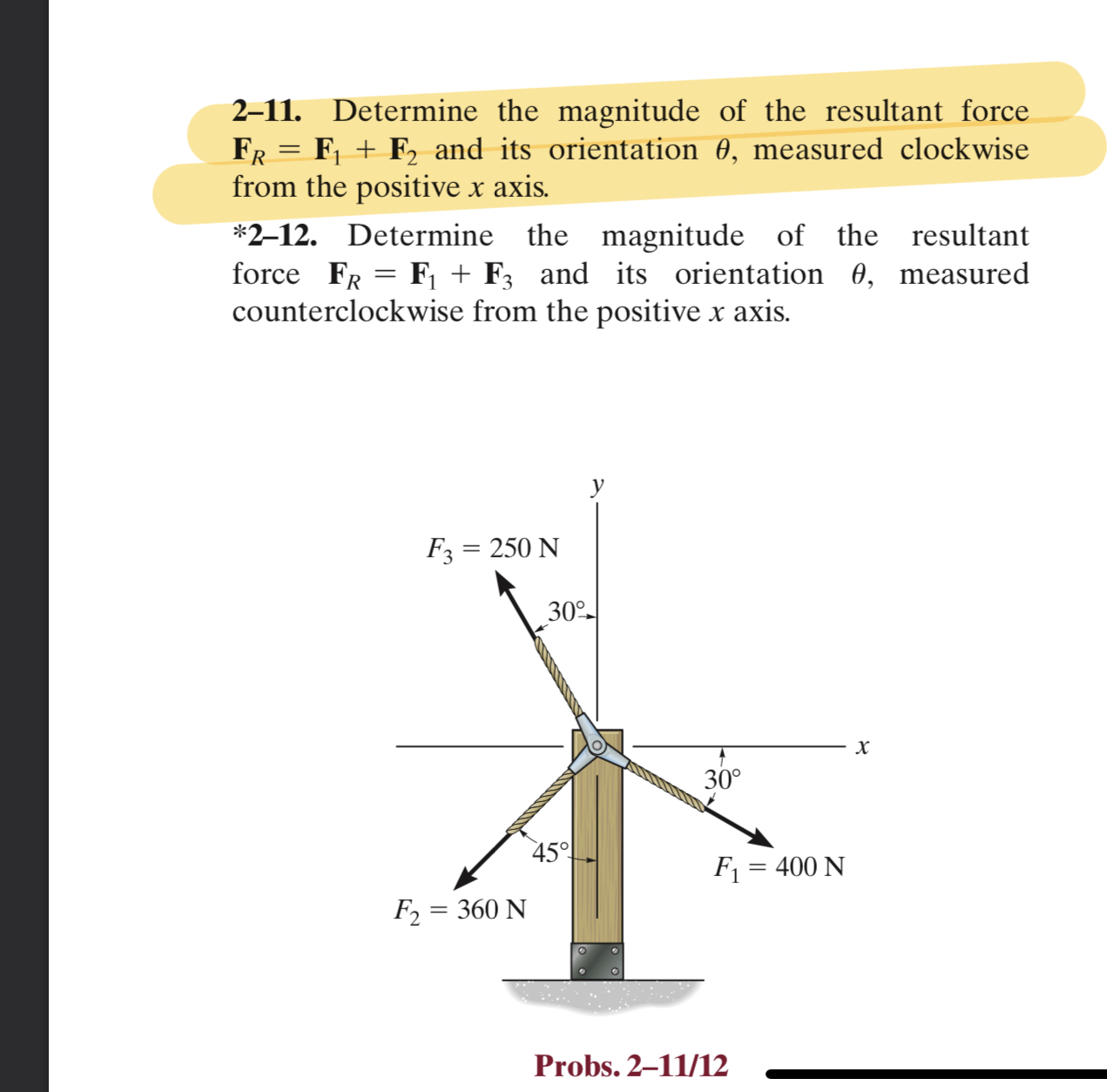Solved 2-11. Determine the magnitude of the resultant force | Chegg.com