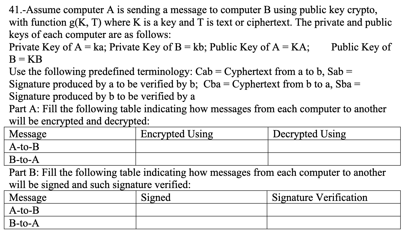 Solved 41.-Assume computer A is sending a message to | Chegg.com