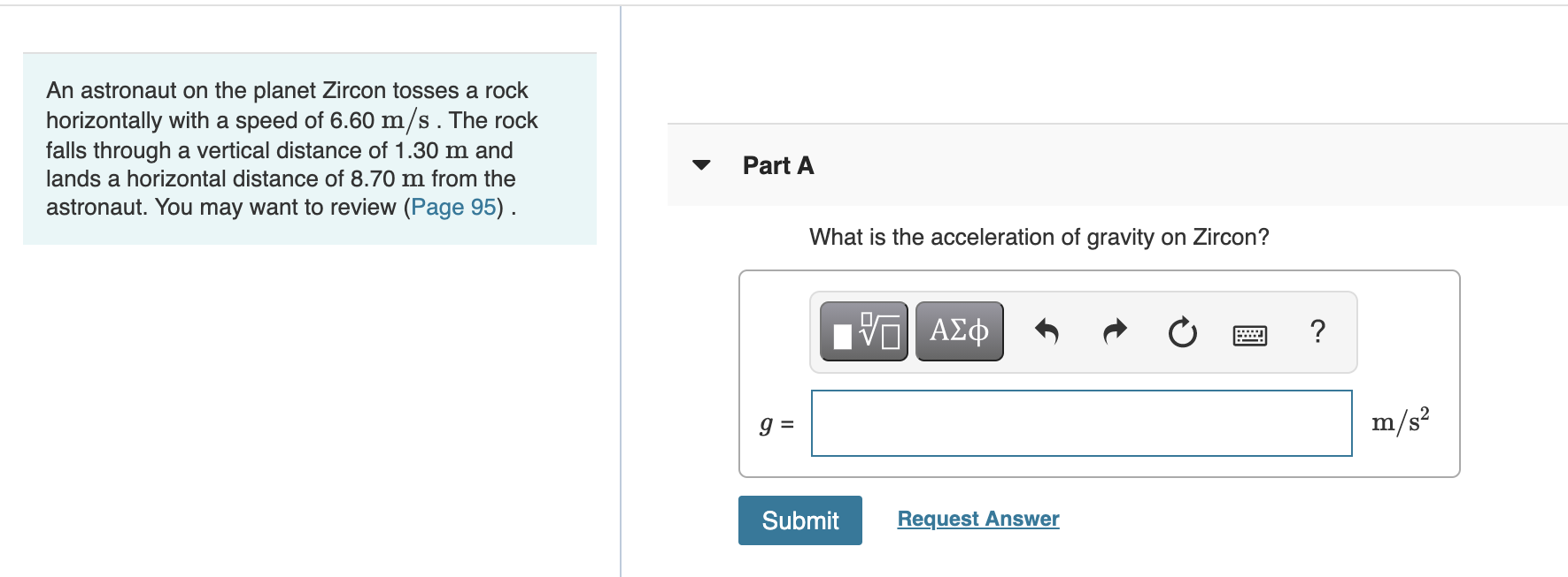 Solved An astronaut on the planet Zircon tosses a rock | Chegg.com
