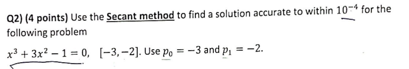 Solved Q2) (4 points) Use the Secant method to find a | Chegg.com