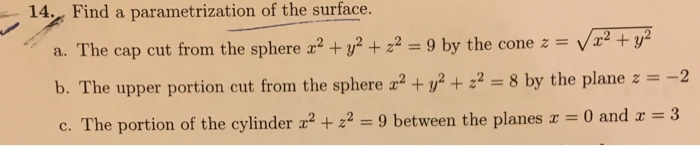 Solved Find a parametrization of the surface. The cap cut | Chegg.com