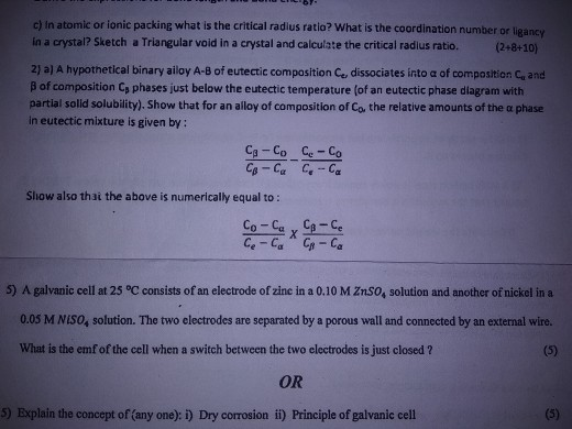 Solved c) in atomic or ionic packing what is the critical | Chegg.com