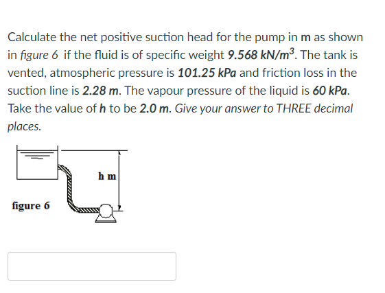 Solved Calculate the net positive suction head for the pump | Chegg.com