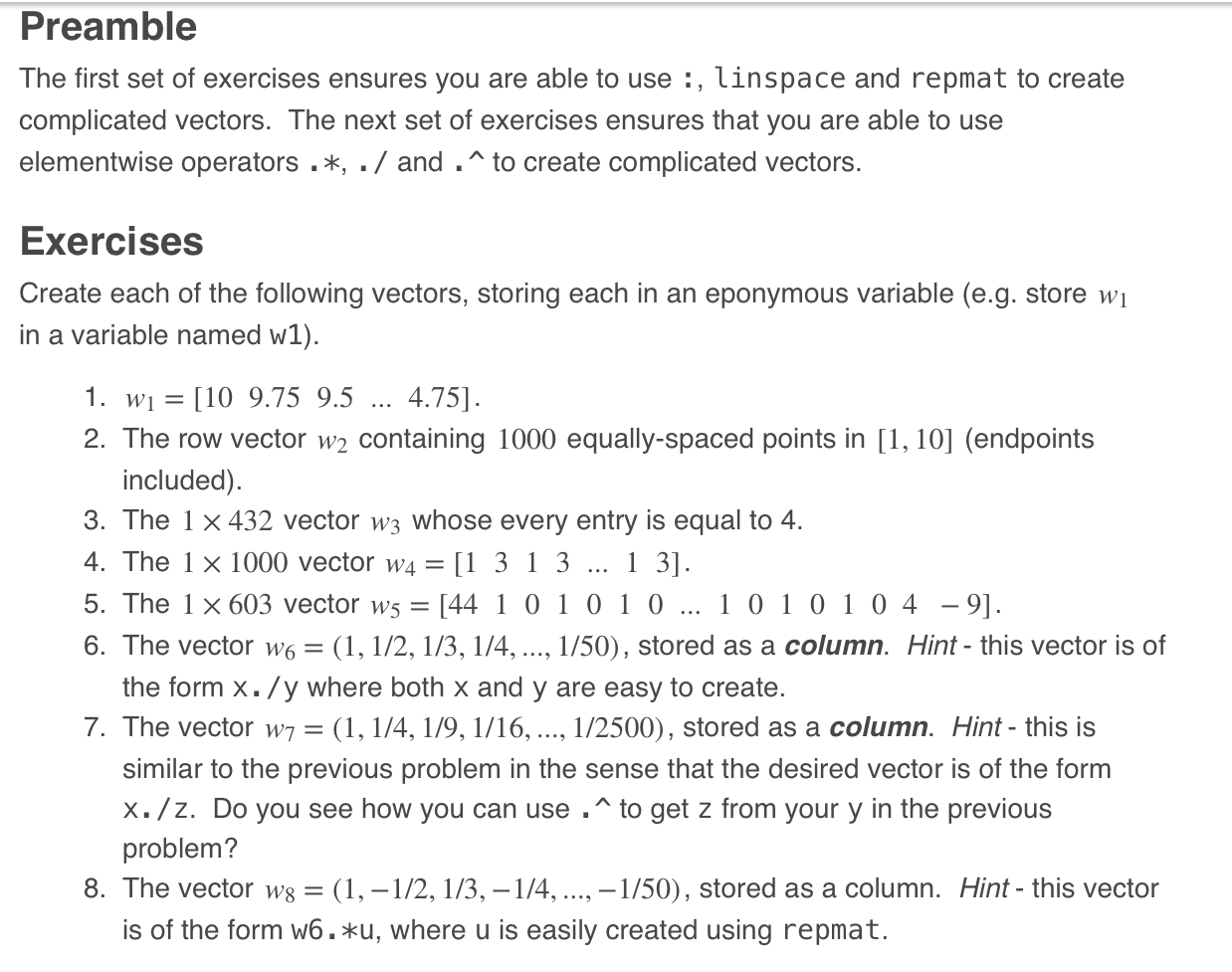 Solved Preamble The first set of exercises ensures you are | Chegg.com