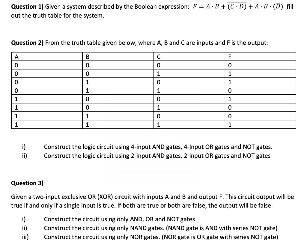 Solved Question 1) Given a system described by the Boolean | Chegg.com