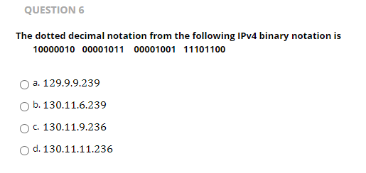 Solved QUESTION 6 The dotted decimal notation from the | Chegg.com