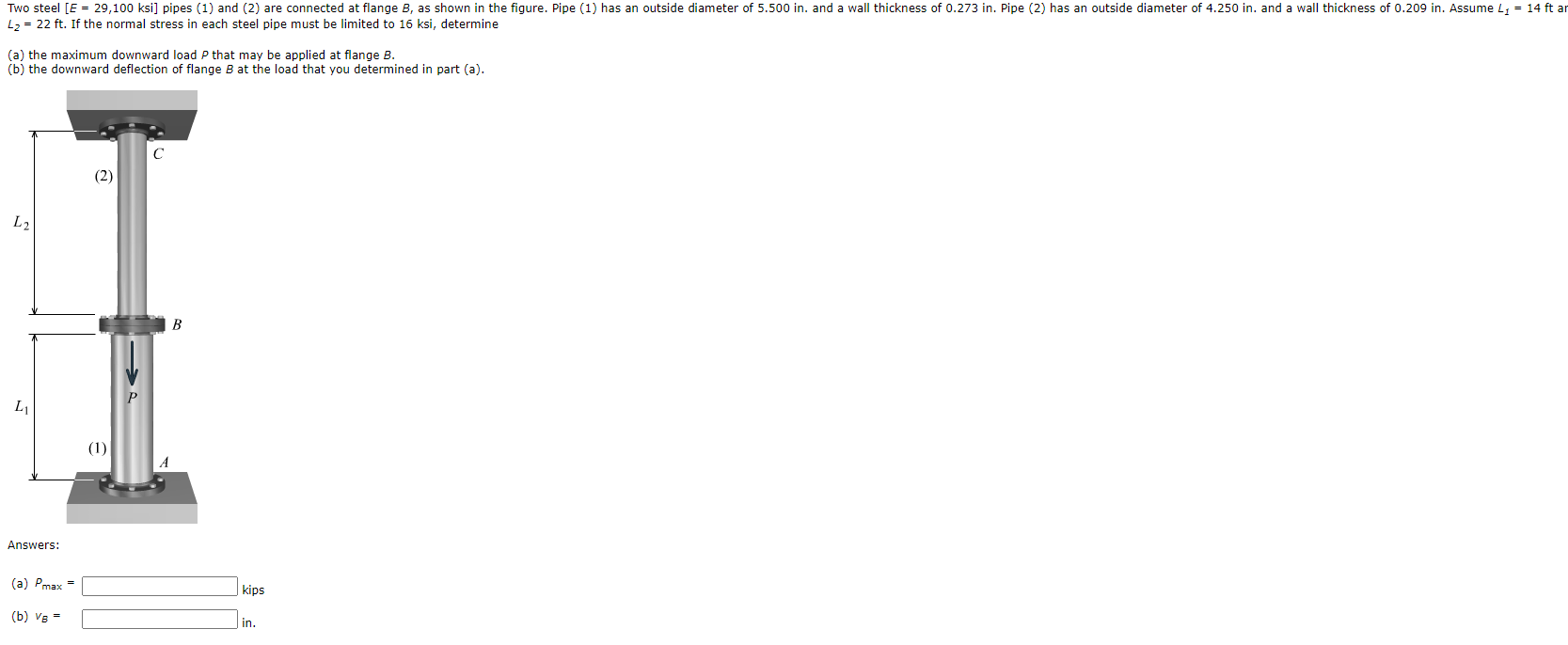 Solved Two steel [E = 29,100 ksi] pipes (1) and (2) are | Chegg.com