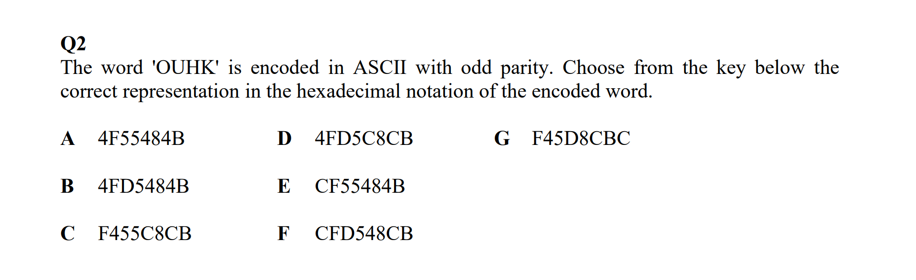 Solved Q2 The word 'OUHK' is encoded in ASCII with odd | Chegg.com