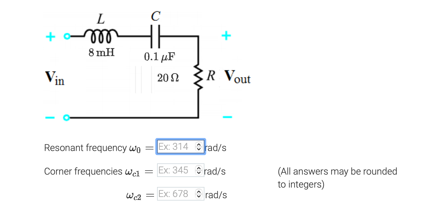 Solved Resonant frequency ω0= Corner frequencies | Chegg.com