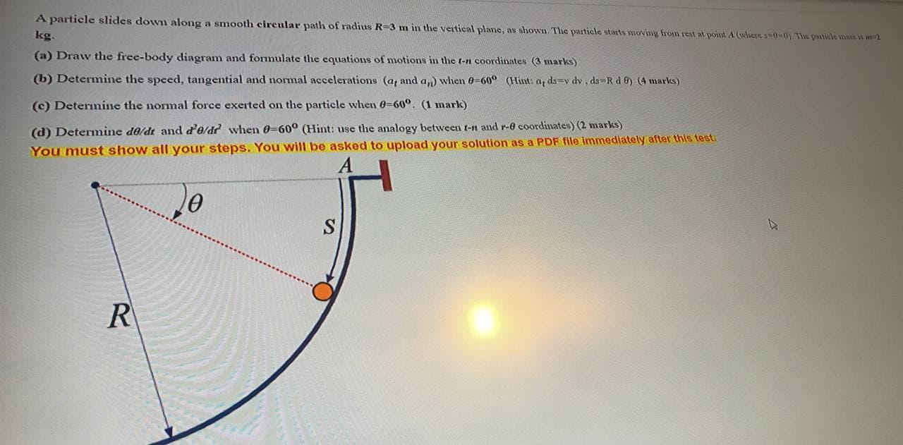Solved A particle slides down along a smooth circular path | Chegg.com