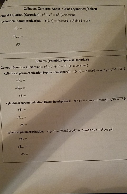 Cylinders Centered About z-Axis (cylindrical/polar): | Chegg.com