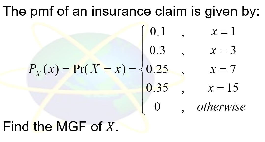 Solved The pmf of an insurance claim is given by: | Chegg.com