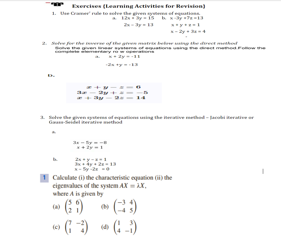 Solved Exercises {Learning Activities for Revision} 1. Use | Chegg.com