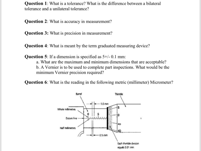 Solved Question 1: What is a tolerance? What is the | Chegg.com