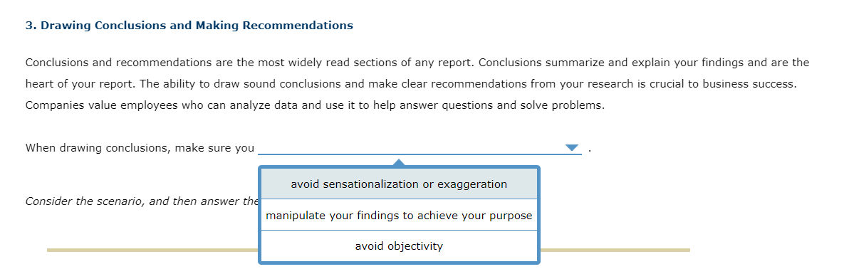 Solved 3. Drawing Conclusions and Making Recommendations | Chegg.com