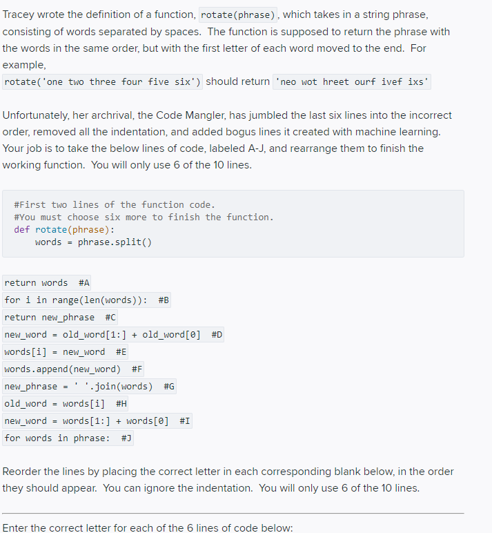 Solved Tracey wrote the definition of a function, rotate | Chegg.com