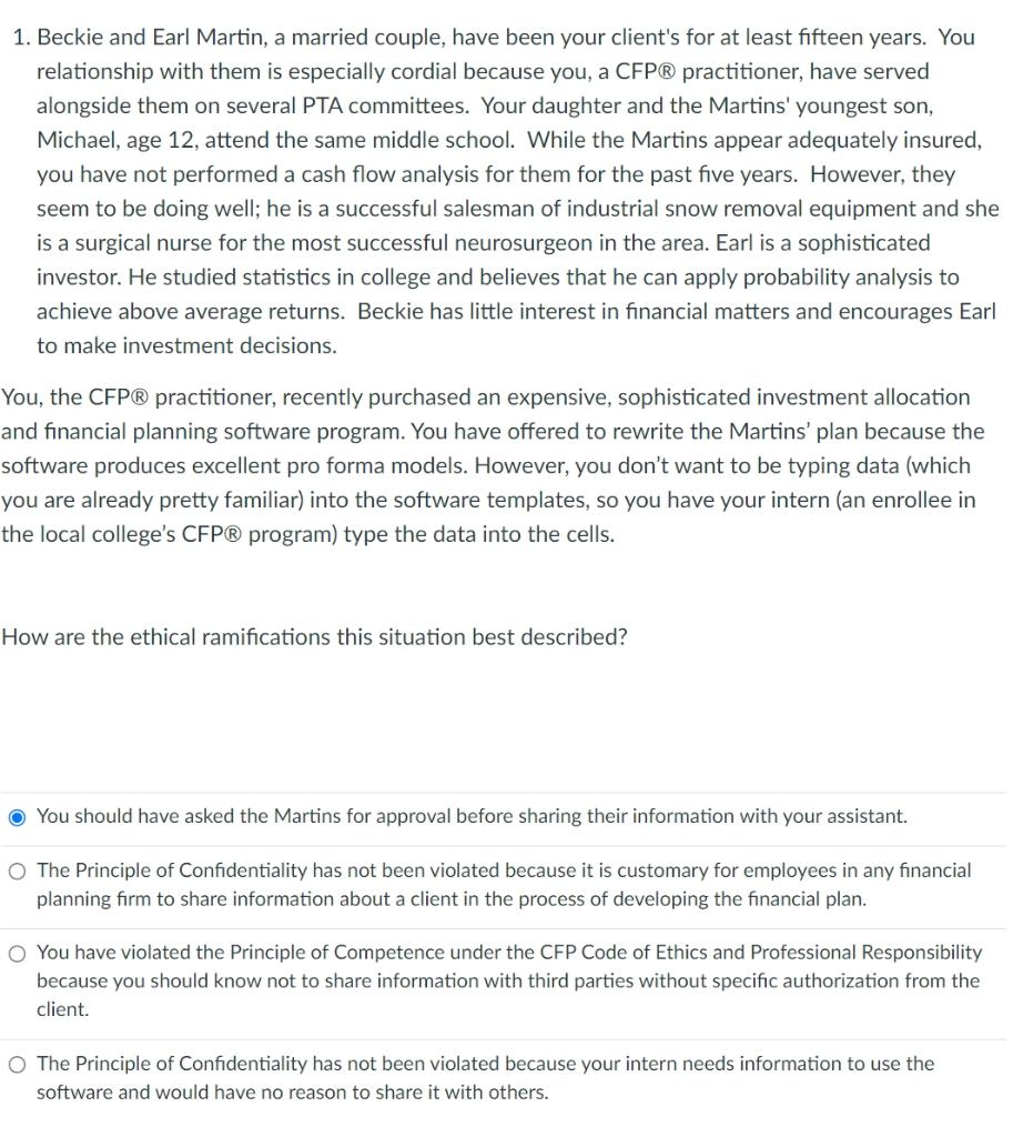 Solved 1. Beckie and Earl Martin, a married couple, have | Chegg.com