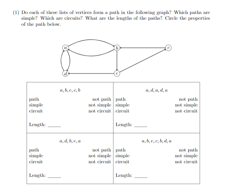 Solved 1 Do Each Of These Lists Of Vertices Form A Path In 