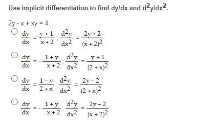 Solved dx X + Use implicit differentiation to find dy/dx and | Chegg.com