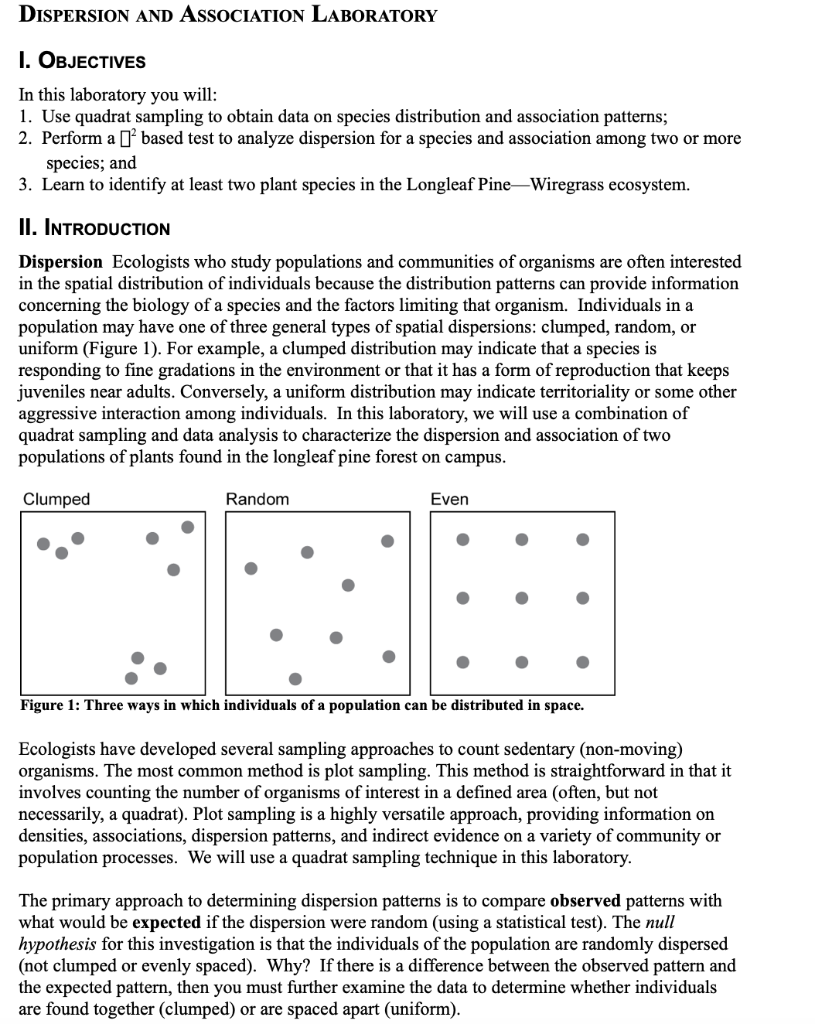 Determine the dispersion pattern for each species. | Chegg.com