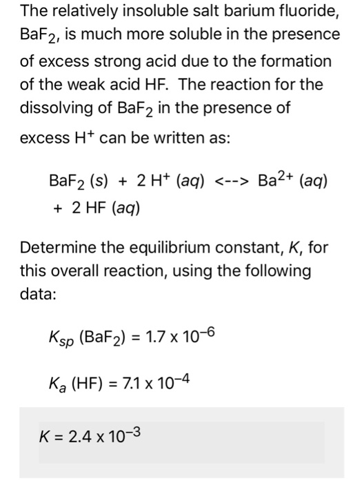 Solved The relatively insoluble salt barium fluoride, BaF2, | Chegg.com