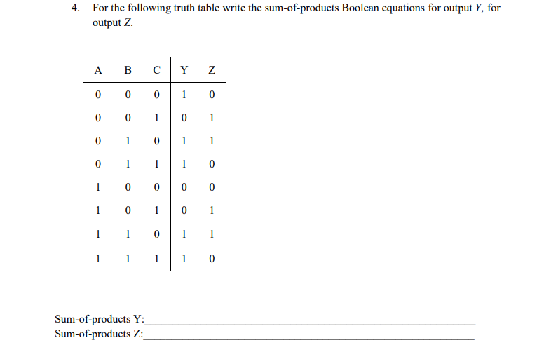 Solved 4. For the following truth table write the | Chegg.com