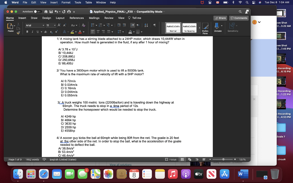 Solved Word File Edit View Insert Format Tools Table Window 