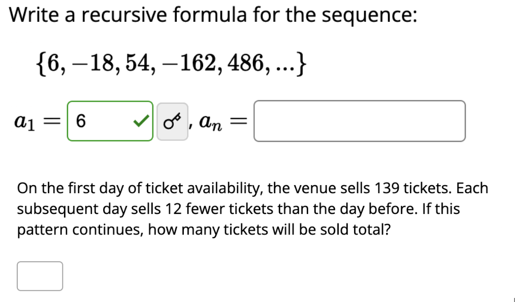 Solved Write a recursive formula for the sequence: | Chegg.com