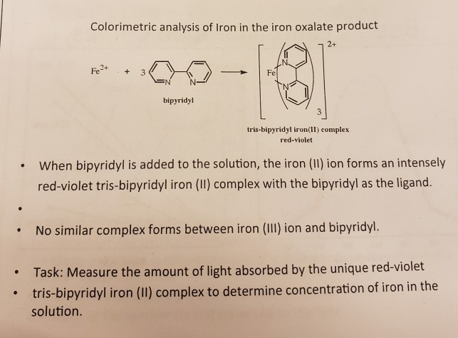 Colorimetric analysis of Iron in the iron oxalate | Chegg.com
