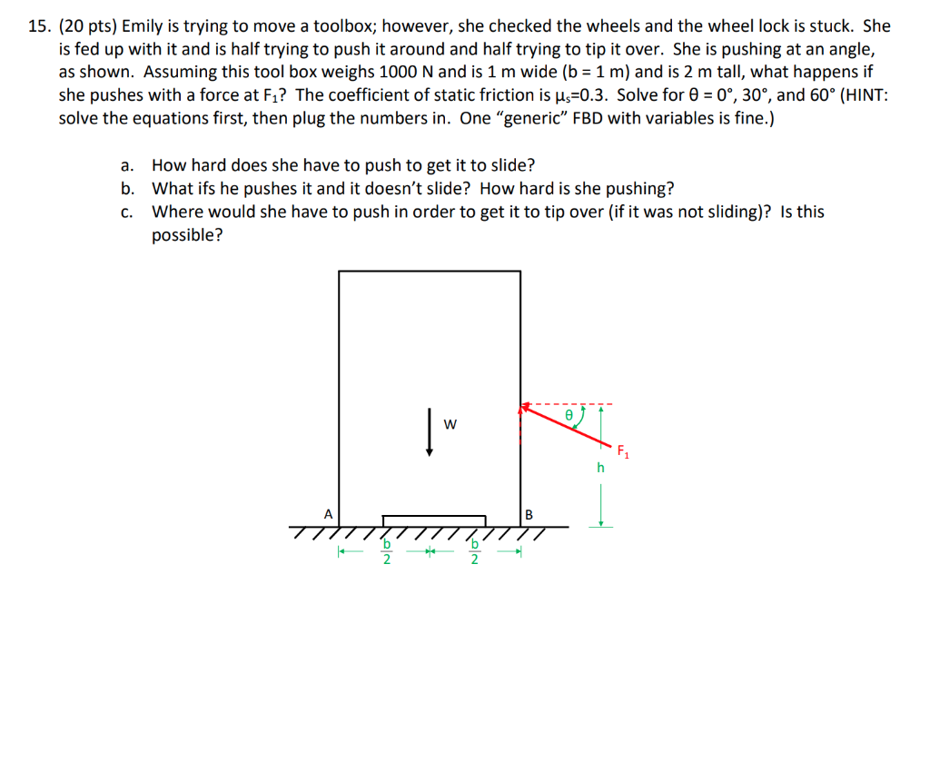 Solved Draw the FBD (correctly) b. Solve, as prompted in the | Chegg.com