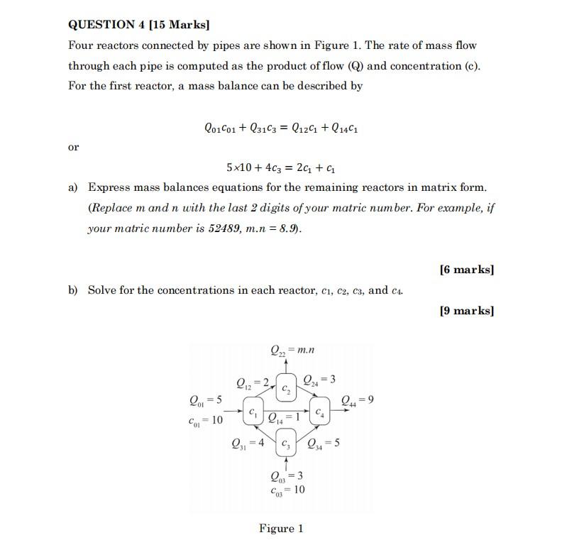 Solved Question 4 [15 Marks] Four Reactors Connected By