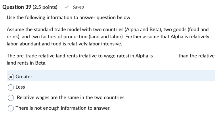 Solved Question 39 ( 2.5 points) Saved Use the following | Chegg.com