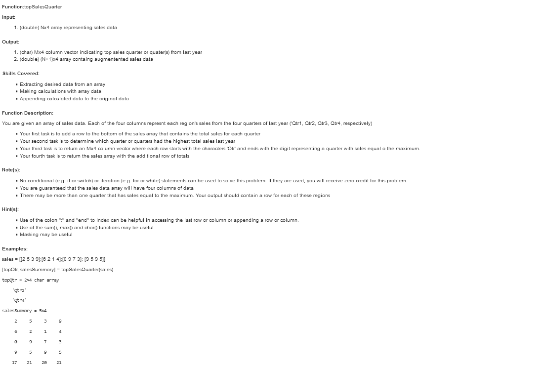 Solved Function: sortCols Input: 1. (double or char) NxM 2. | Chegg.com