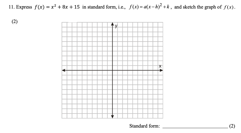 Solved 11. Express f(x) = x2 + 8x + 15 in standard form, | Chegg.com