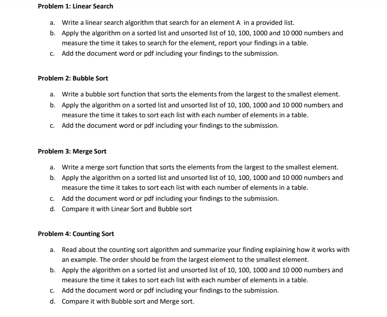 Solved Problem 1: Linear Search a. Write a linear search | Chegg.com