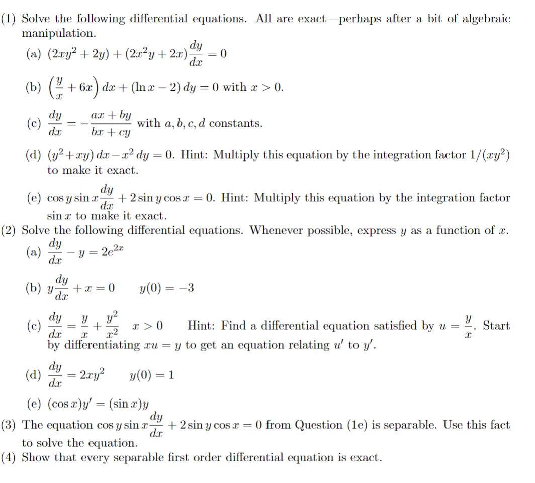 Solved 1) Solve the following differential equations. All | Chegg.com