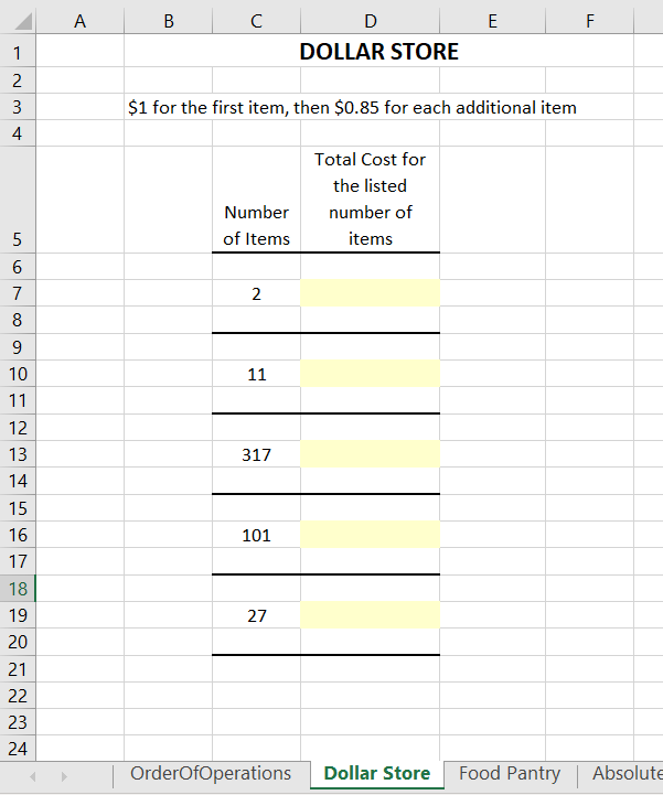 Solved On the Dollar Store sheet, calculate in D7 the Total | Chegg.com