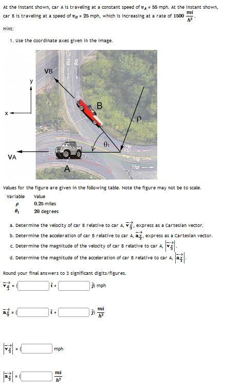 Solved At the instant shown, car A is traveling at a | Chegg.com