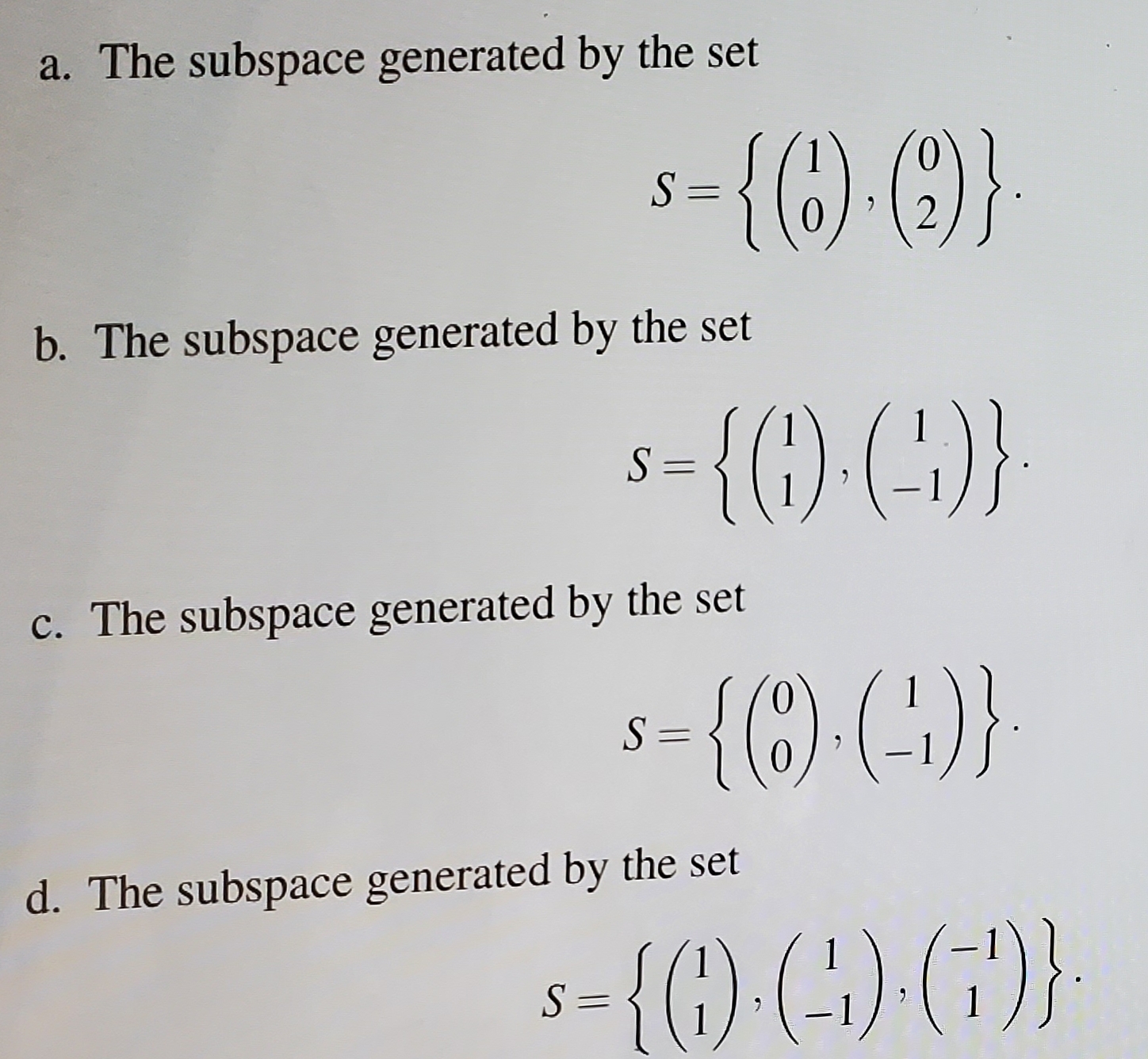 Solved 1. For each of the following subspaces of R2, | Chegg.com