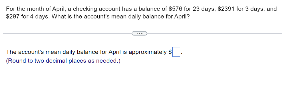 Solved For the month of April, a checking account has a | Chegg.com