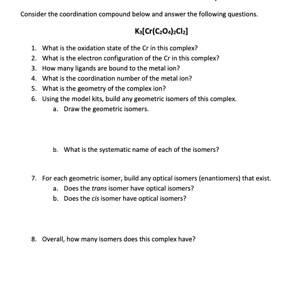 Solved Consider the coordination compound below and answer | Chegg.com
