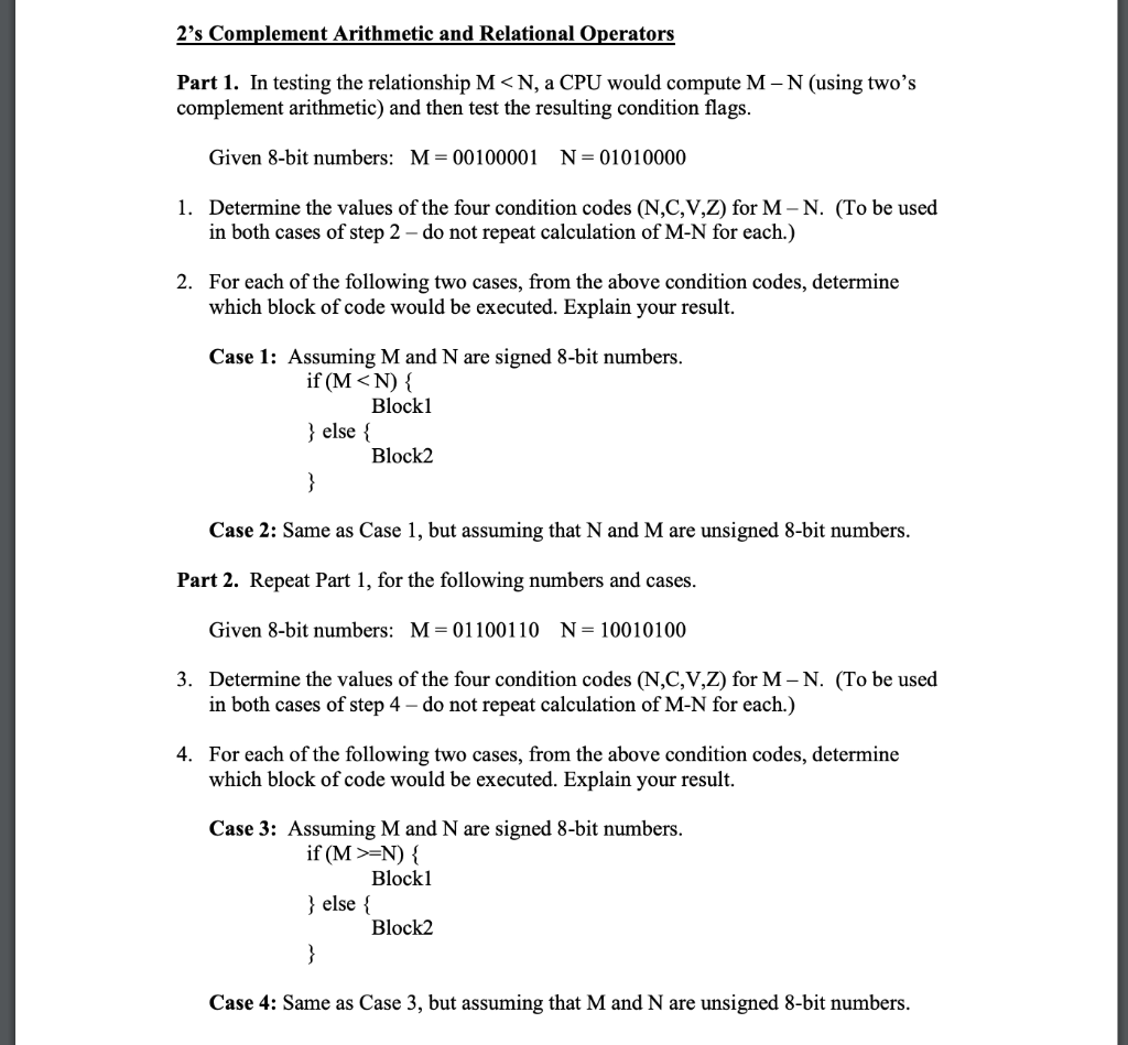 2's Complement Arithmetic and Relational Operators | Chegg.com