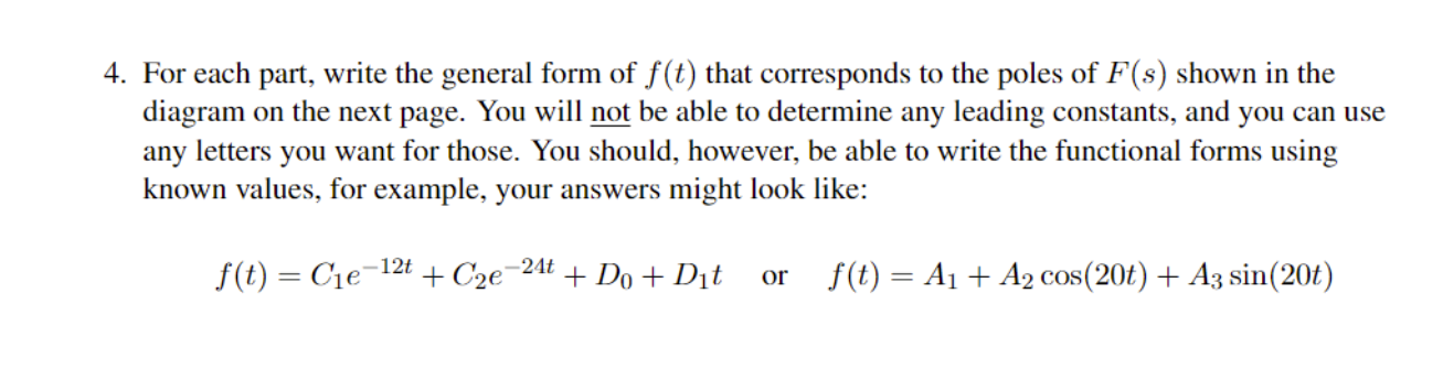 Solved For each part, write the general form of f(t) that | Chegg.com